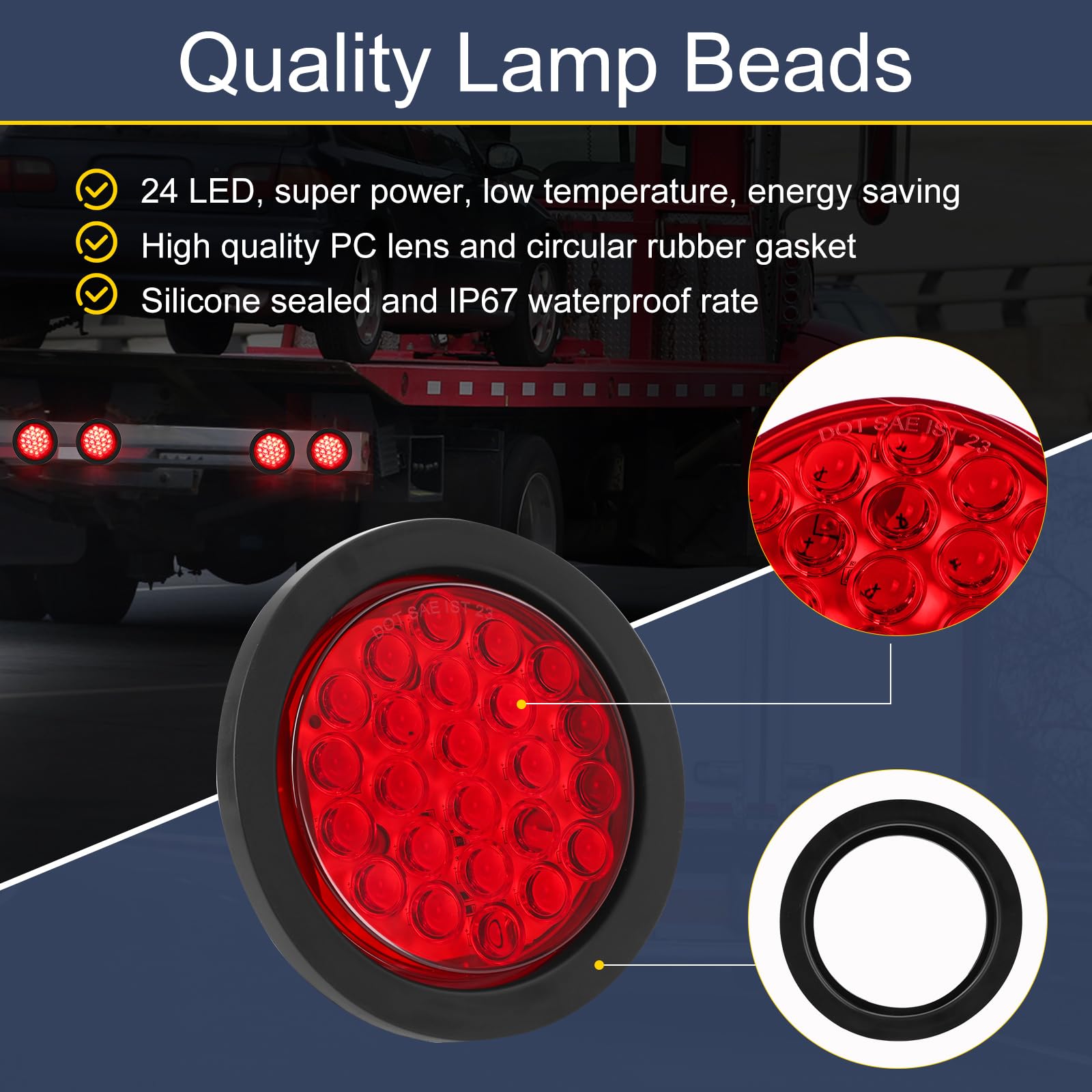 Snapklik.com : 4 Inch Round Trailer Light Kit, 24LED Trailer Lights ...