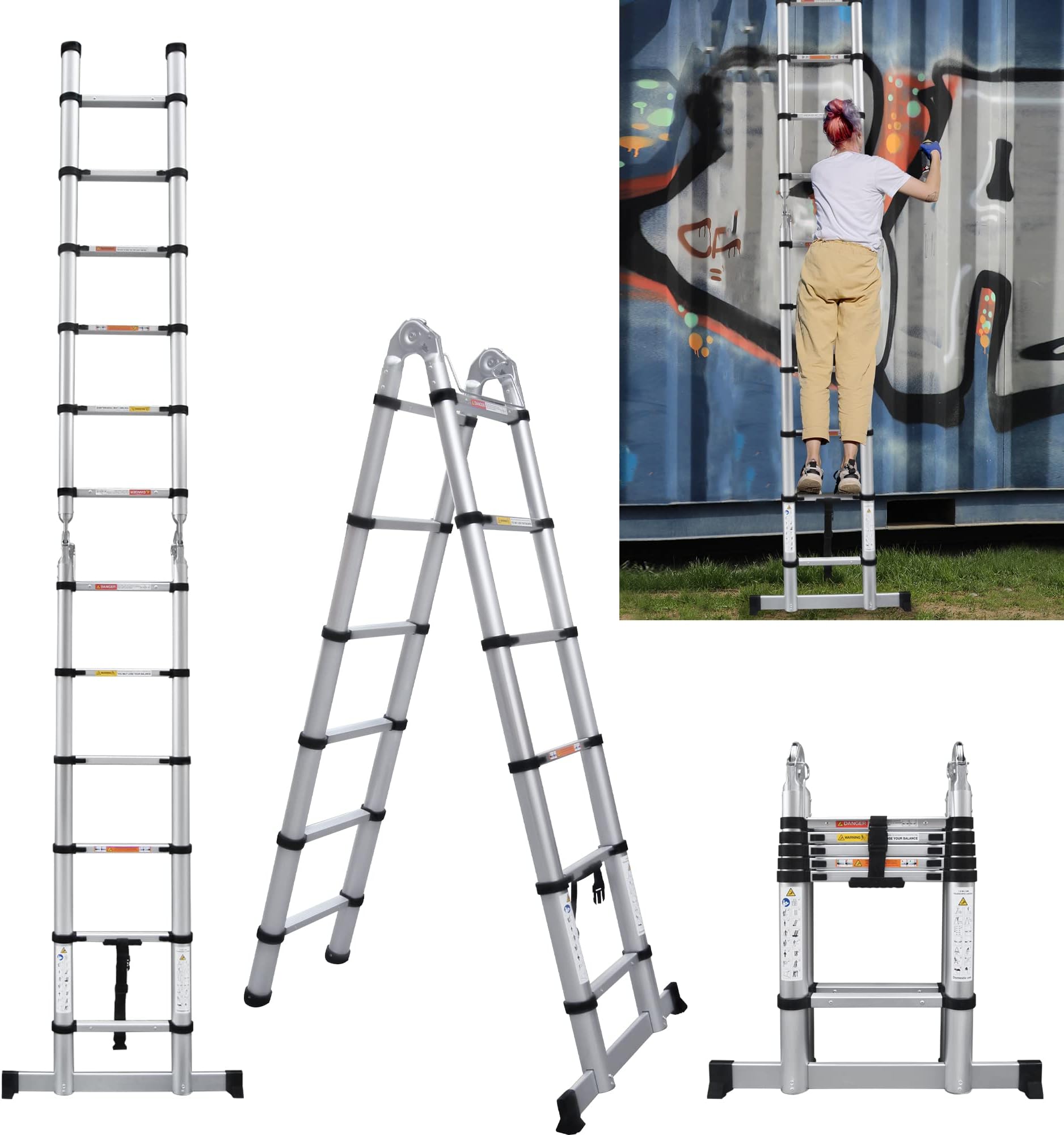 Safeplus Aluminum Lightweight Multi Task Ladder, 3.3ft Multi Purpose ...