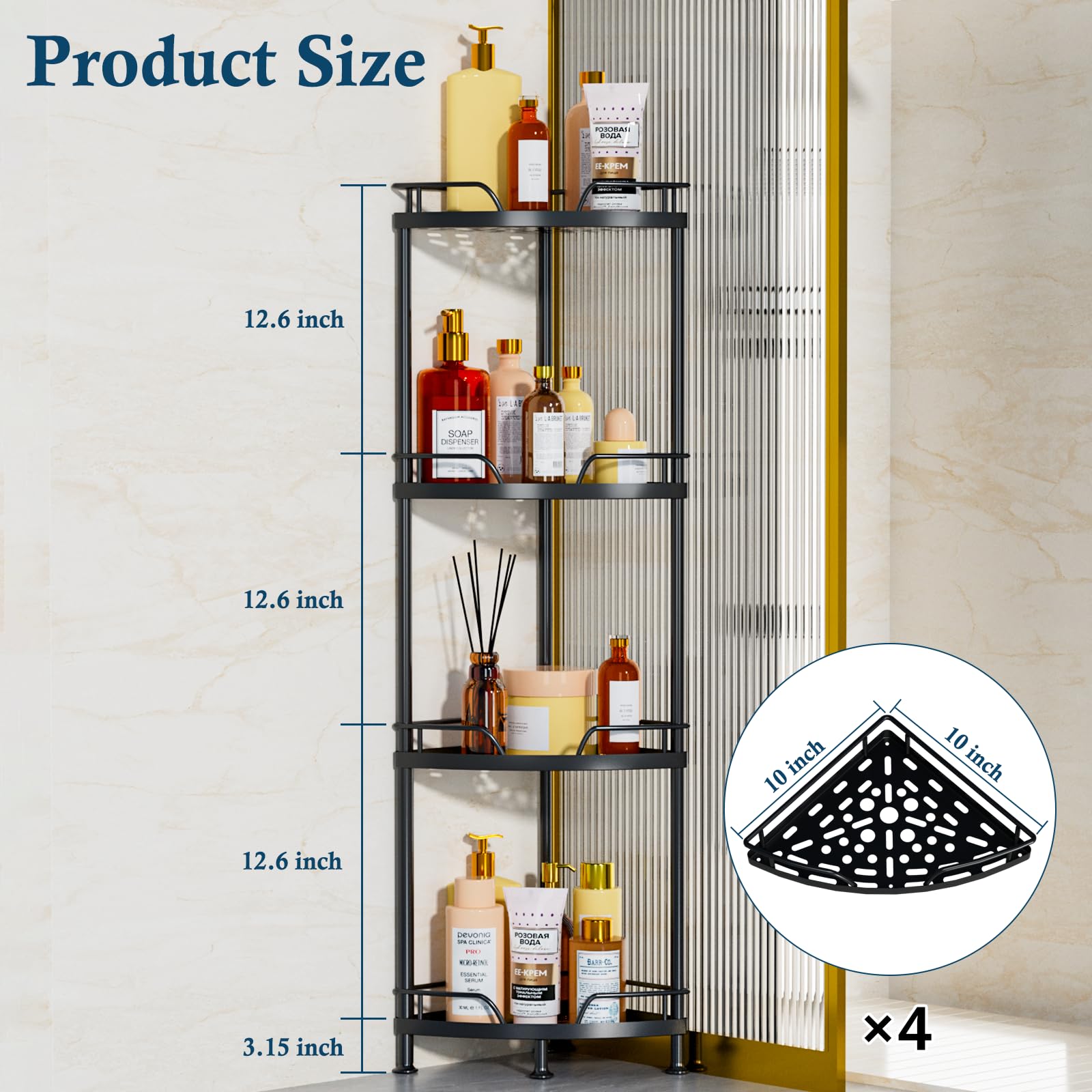 Snapklik.com : Cutefafa 4 Tier Black Shower Caddy Stand