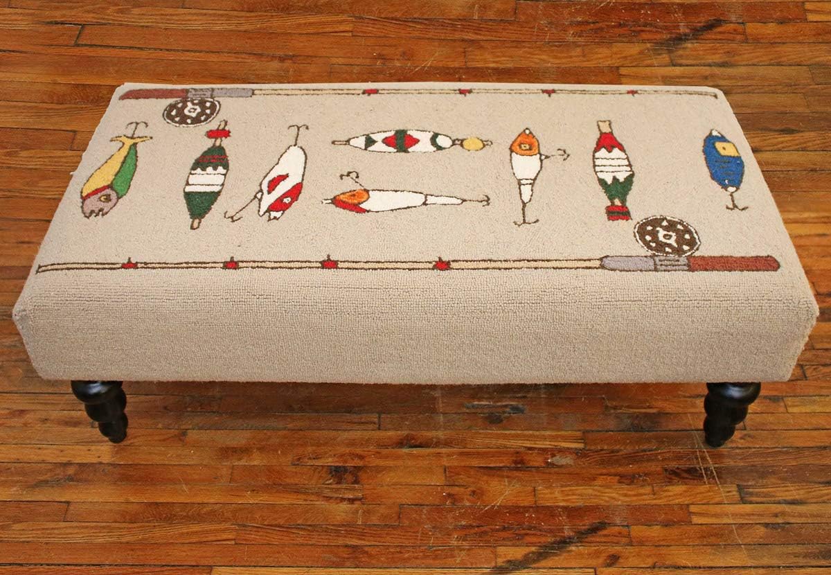 Amazon.com: BLACK FOREST DECOR Fishing Rod and Lures Hooked Wool Bench ...