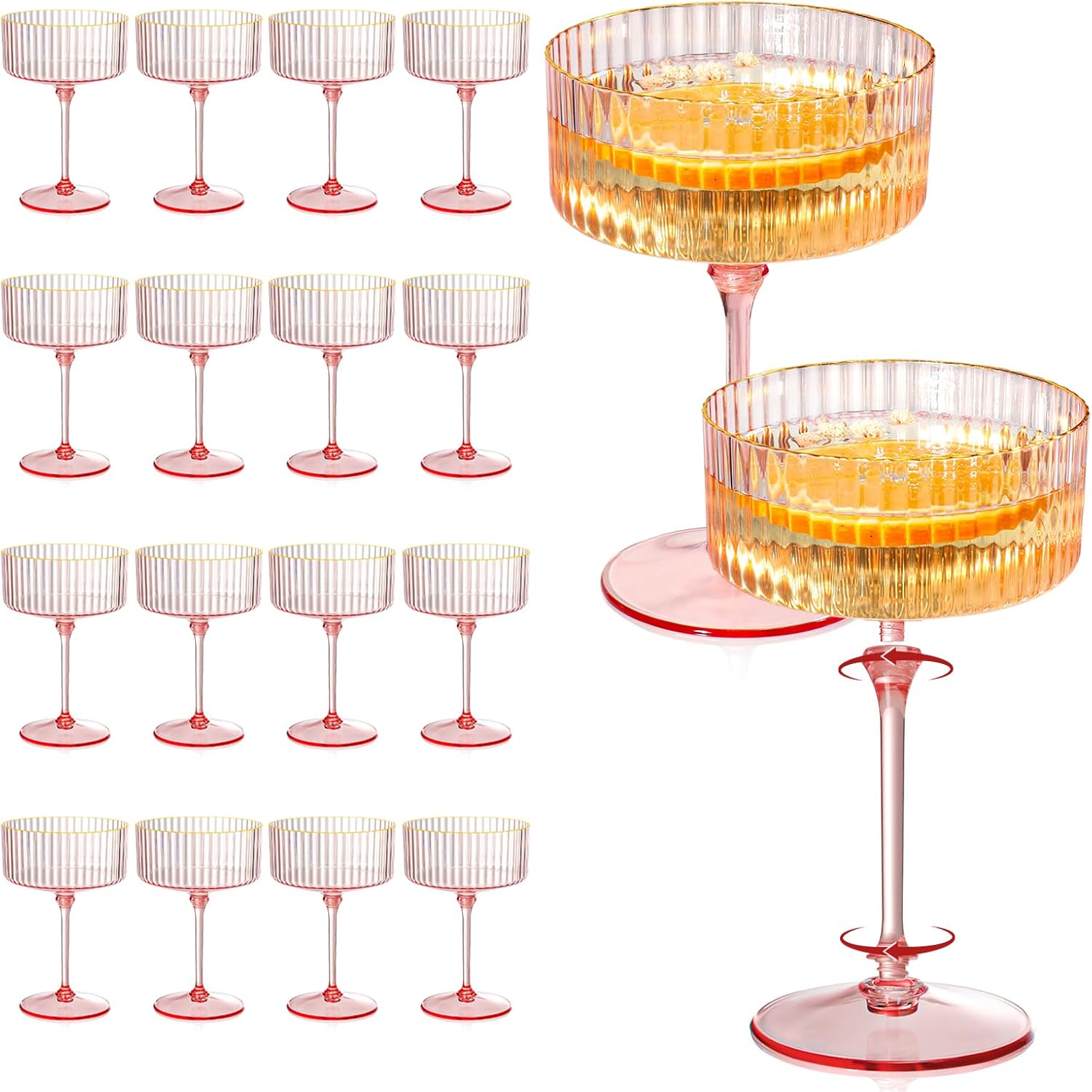 Amazon.com | 24 Pcs Detachable Martini Glasses 10oz Plasitc Pink Ribbed ...