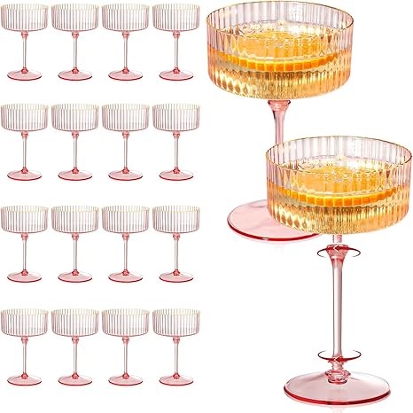 Amazon.com | 24 Pcs Detachable Martini Glasses 10oz Plasitc Pink Ribbed ...