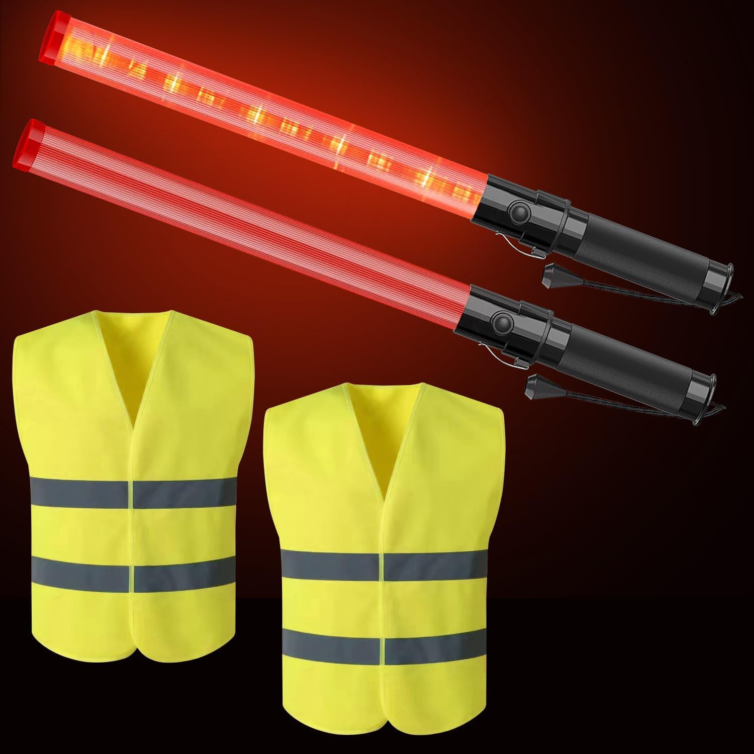 Amazon.com: 2 Pcs Traffic Wand and Safety Vests, 17" Red Led Traffic ...