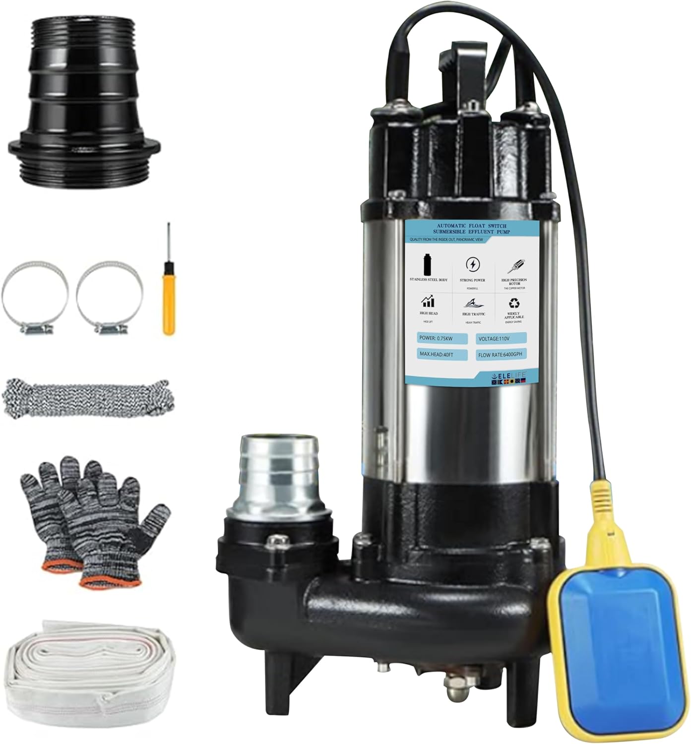 1HP Sewage Grinder Pump Submersible Effluent Pump, Sump Pump 110V ...