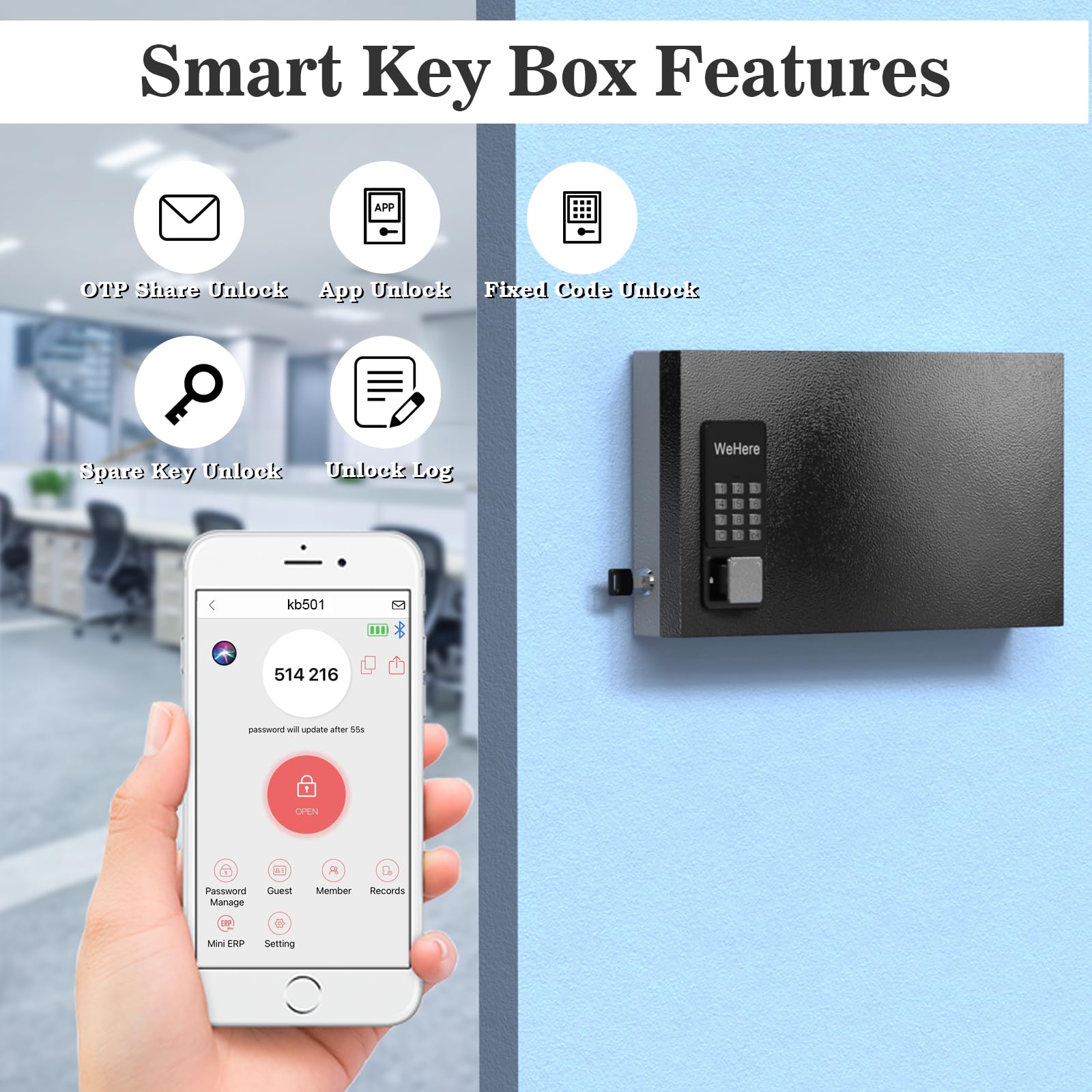 Snapklik.com : 24 Key Cabinet Organizer,Metal Key Lock Box Wall Mount Use OTP Technology Unlock ...