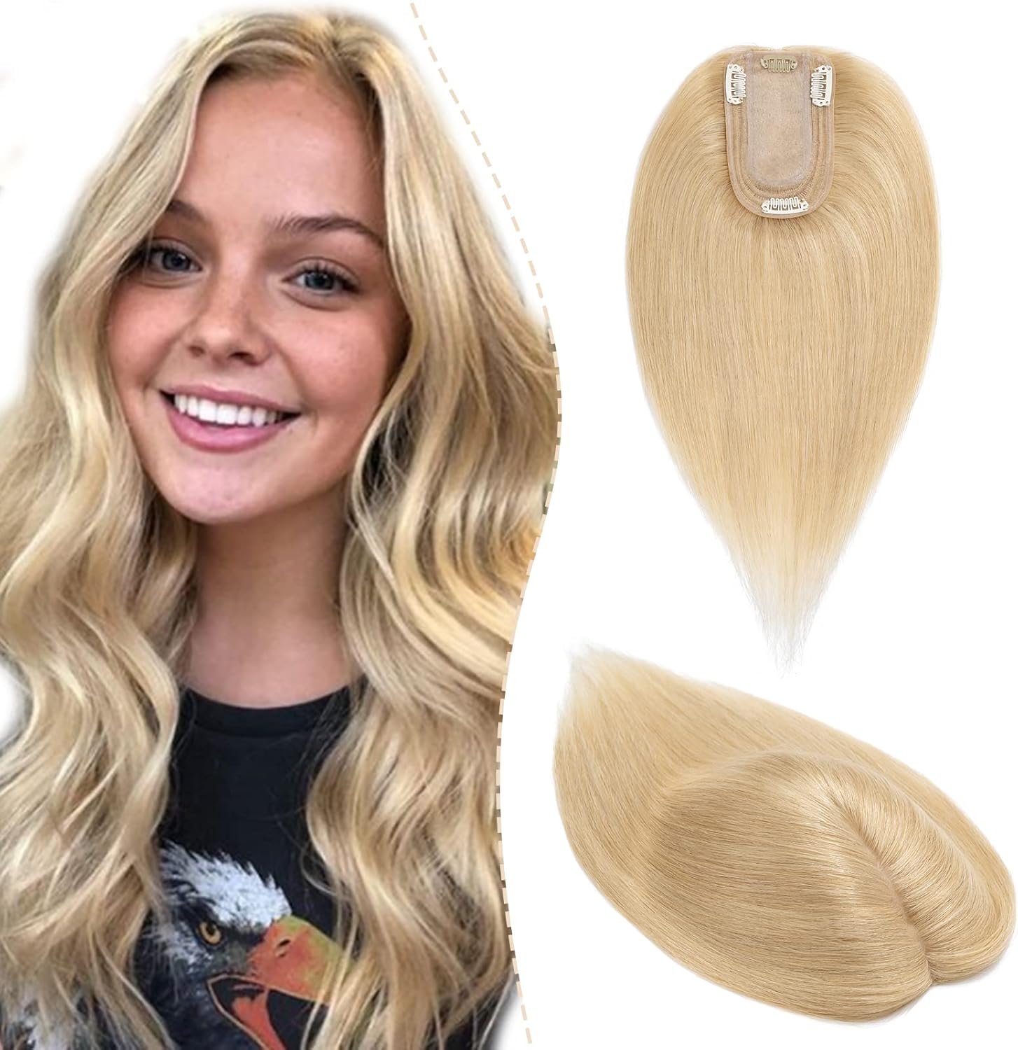 S-noilite Real Hair Topper Upgraded Silk Base Clip In Topper Wigs for ...