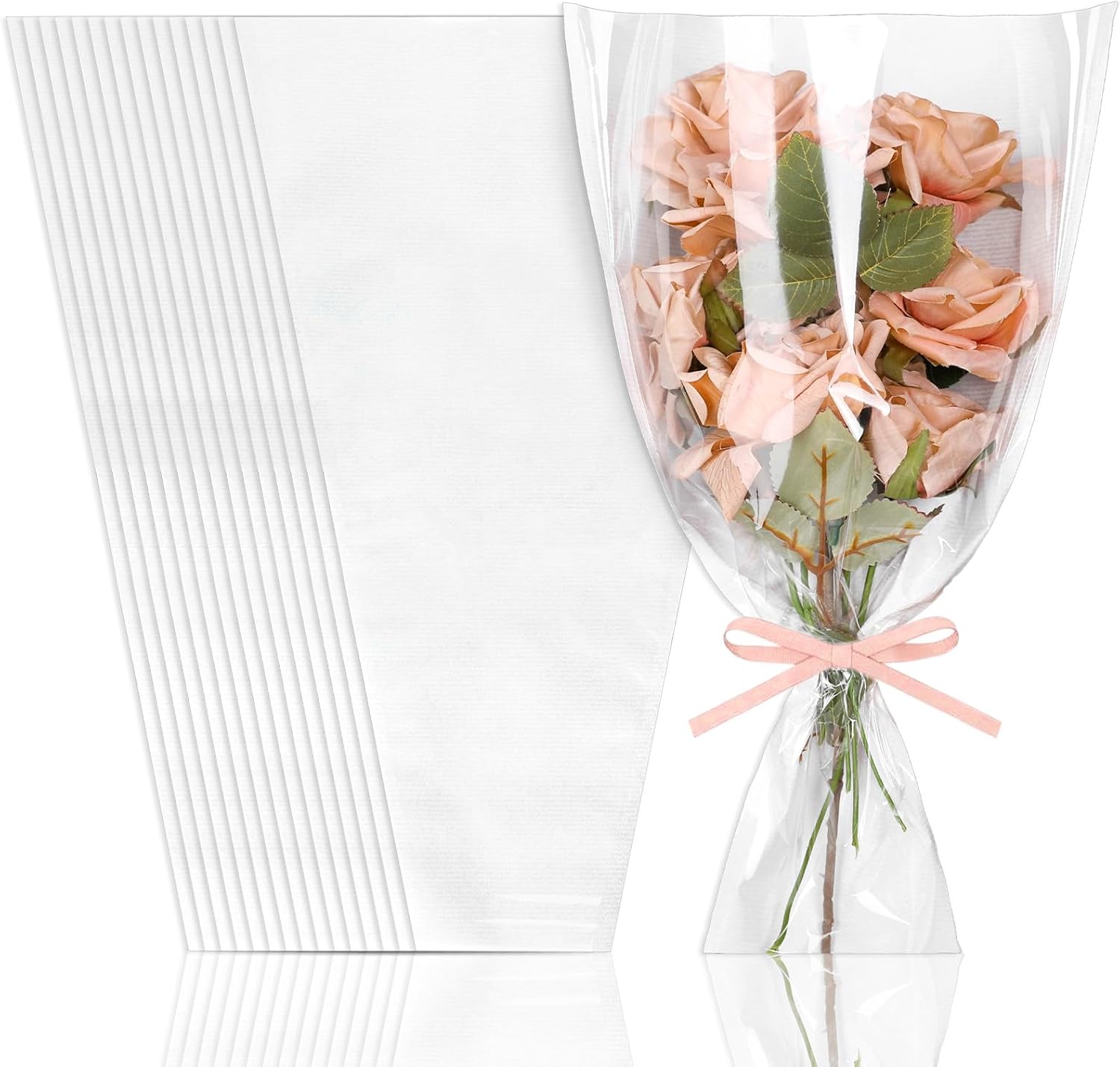 Amazon.com: Whaline 50Pcs Mother's Day Flower Kraft Wrapping Bags Clear ...