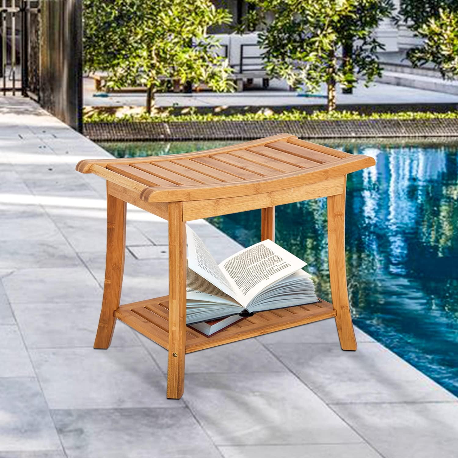 Amazon.com: Bamboo Shower Stool Shower Bench - Shower Bath Seat Spa ...
