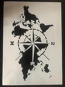 Amazon.com : Reusable Stencils,A4 29cm World Map Compass Reusable ...
