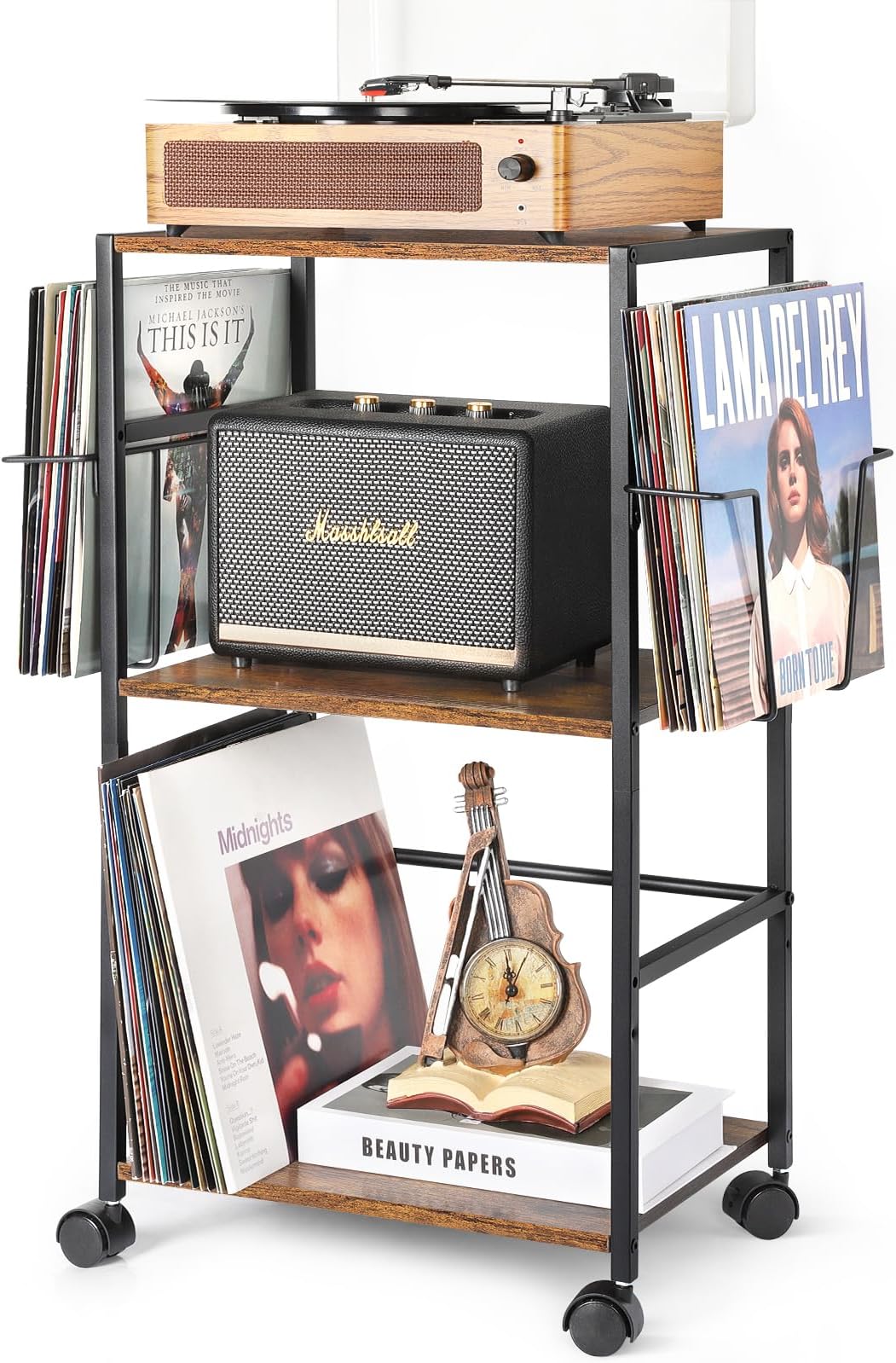 LIFUSTTG Vinyl Record Player Stand, End Table with Vinyl Storage Record ...