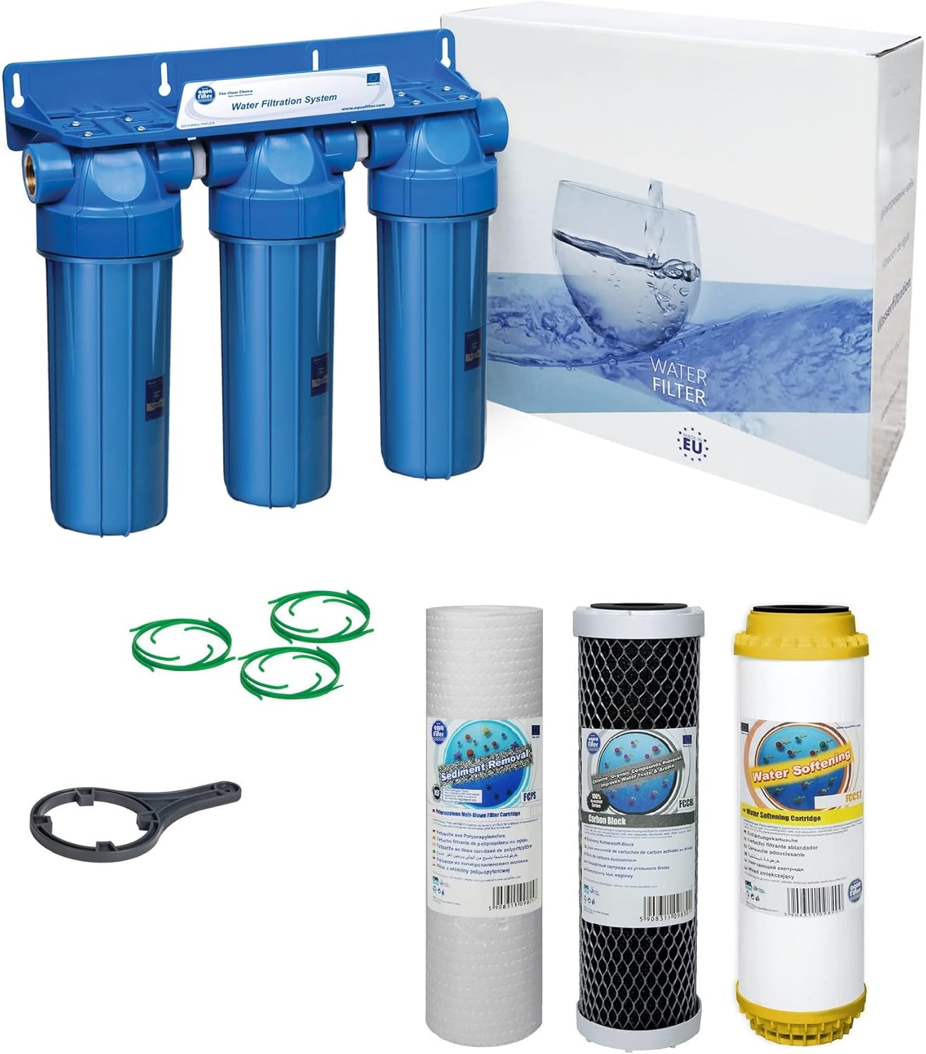 Aquafilter 3 Stage Water Purifier and Softener Filter Kit Salt Free 1 ...