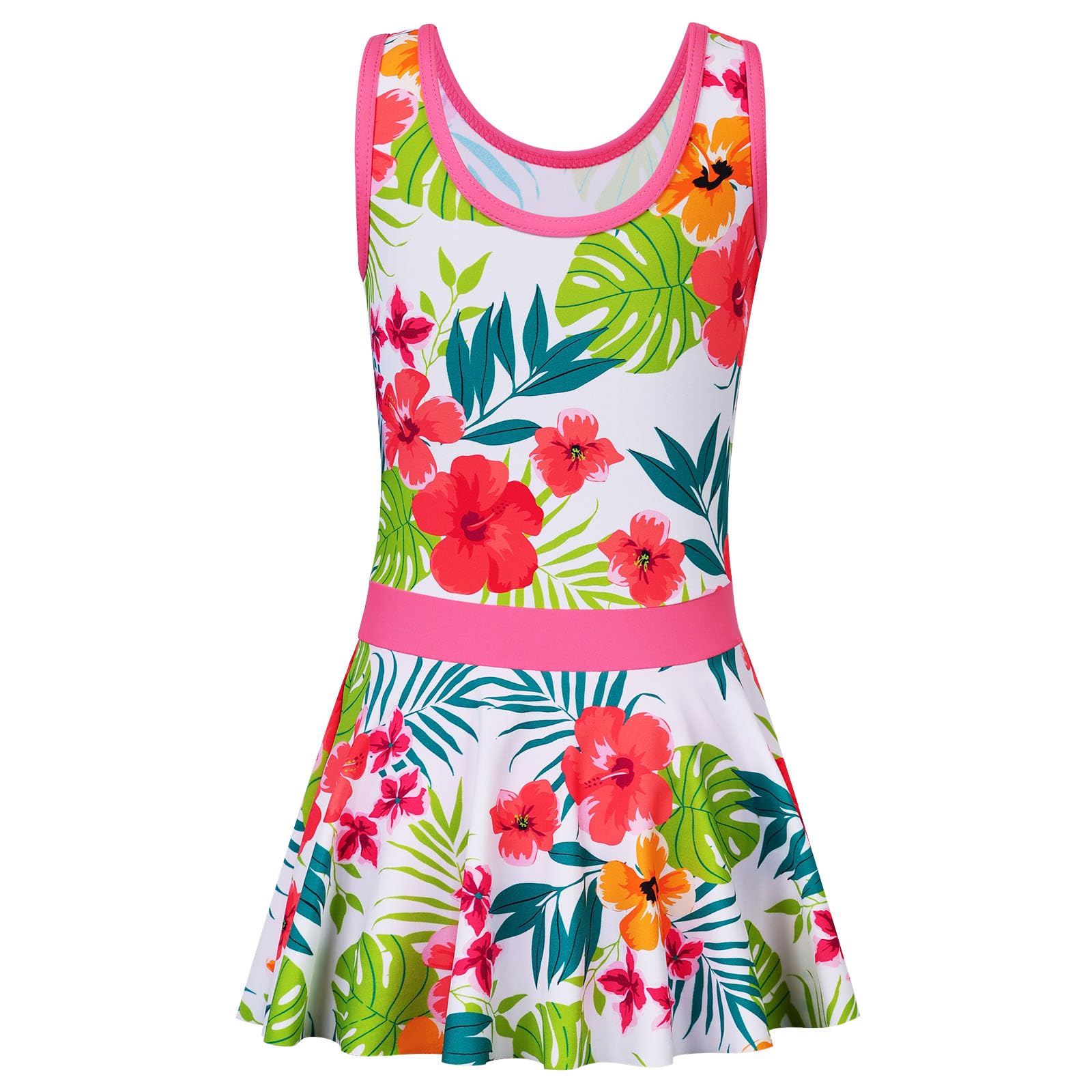 Snapklik.com : Girls Swimsuit One Piece UPF 50+ Floral Skirted Bathing ...