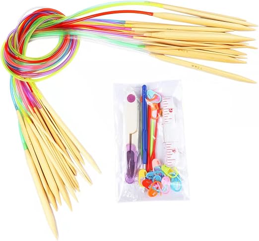 Amazon.com: 18 Pairs Bamboo Knitting Needles Set Circular Wooden ...