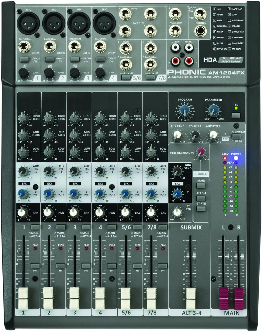 Amazon.com: Phonic 8 Channel Mixer with Effects (AM1204FX) : Musical ...