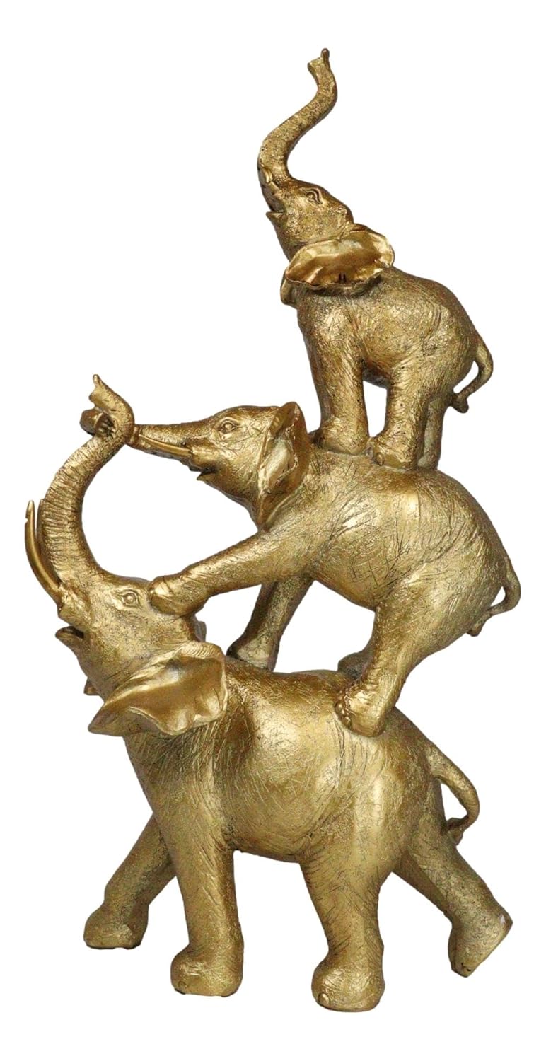 Ebros Golden Animal Totem Pole Stacked Balancing Circus Elephants ...