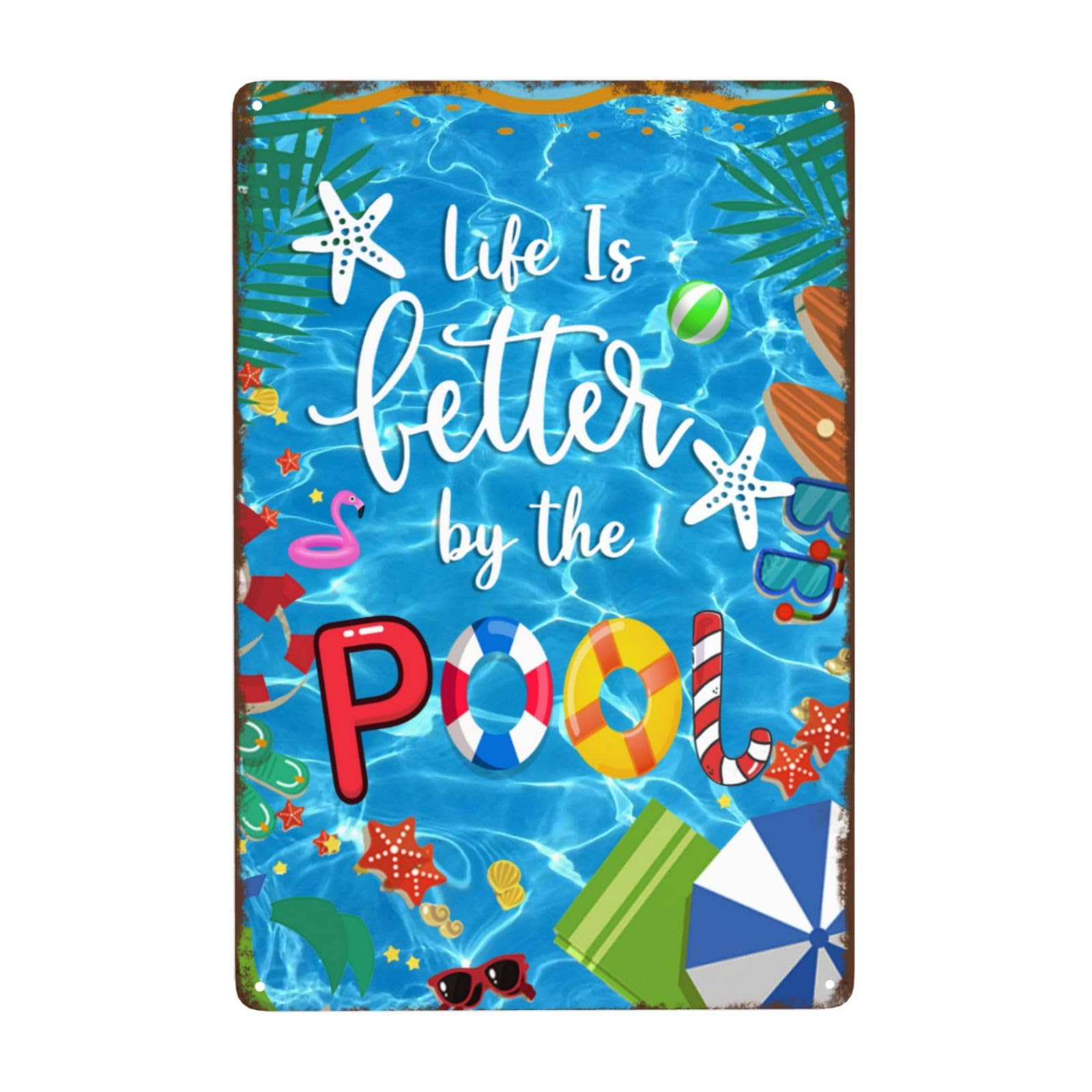 Amazon.com: OMMIIY Decor 12''x8'' Pool Sign Retro Tin Signs Life is ...