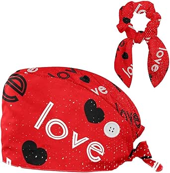 Amazon.com: Surgical Hats & Rabbit Ear Scrunchie Set, Black White Love ...