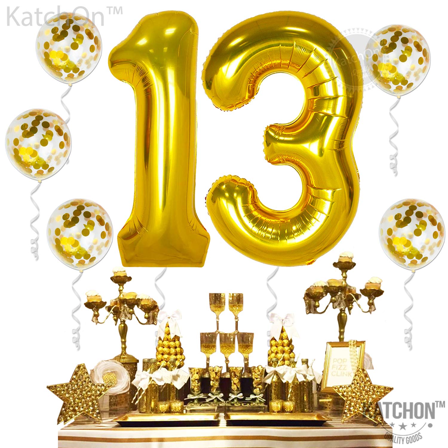 Large, 40 Inch Gold 13 Balloon Numbers - | Gold Confetti Latex Balloons ...