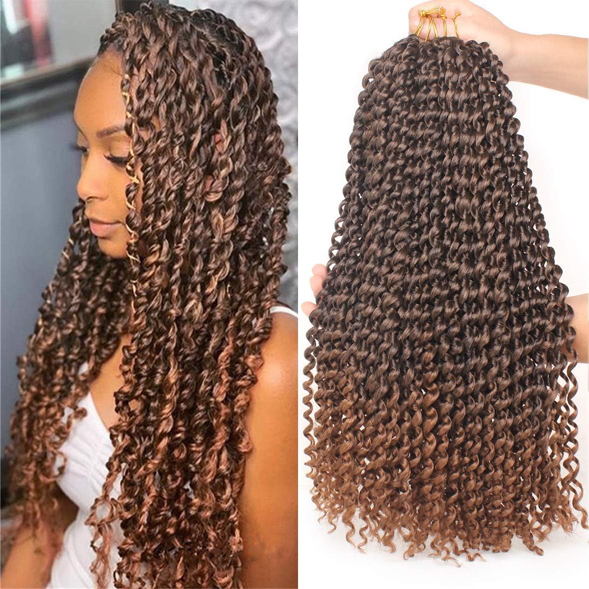 Leeven 18 Inch Curly Passion Twist Crochet Hair 7Pcs Ombre Color Water ...