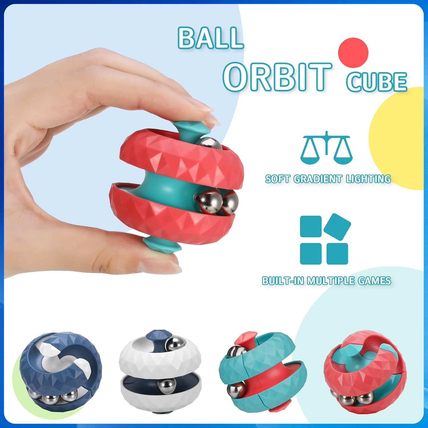 FRIUSATE 4 Pieces Orbit Ball Fidget Pinball Cube Toys Rotating Fidget ...