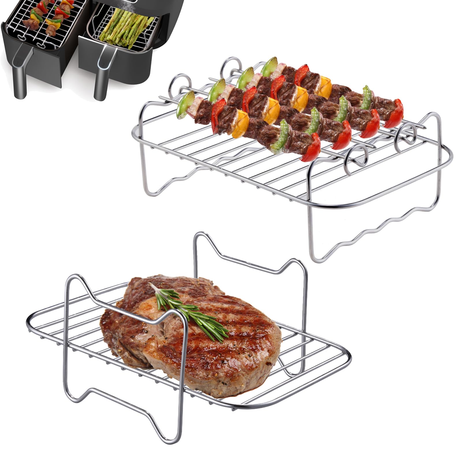 2 Pcs Air Fryer Rack, Dual Airfryer Racks Stainless Steel, Grilling ...