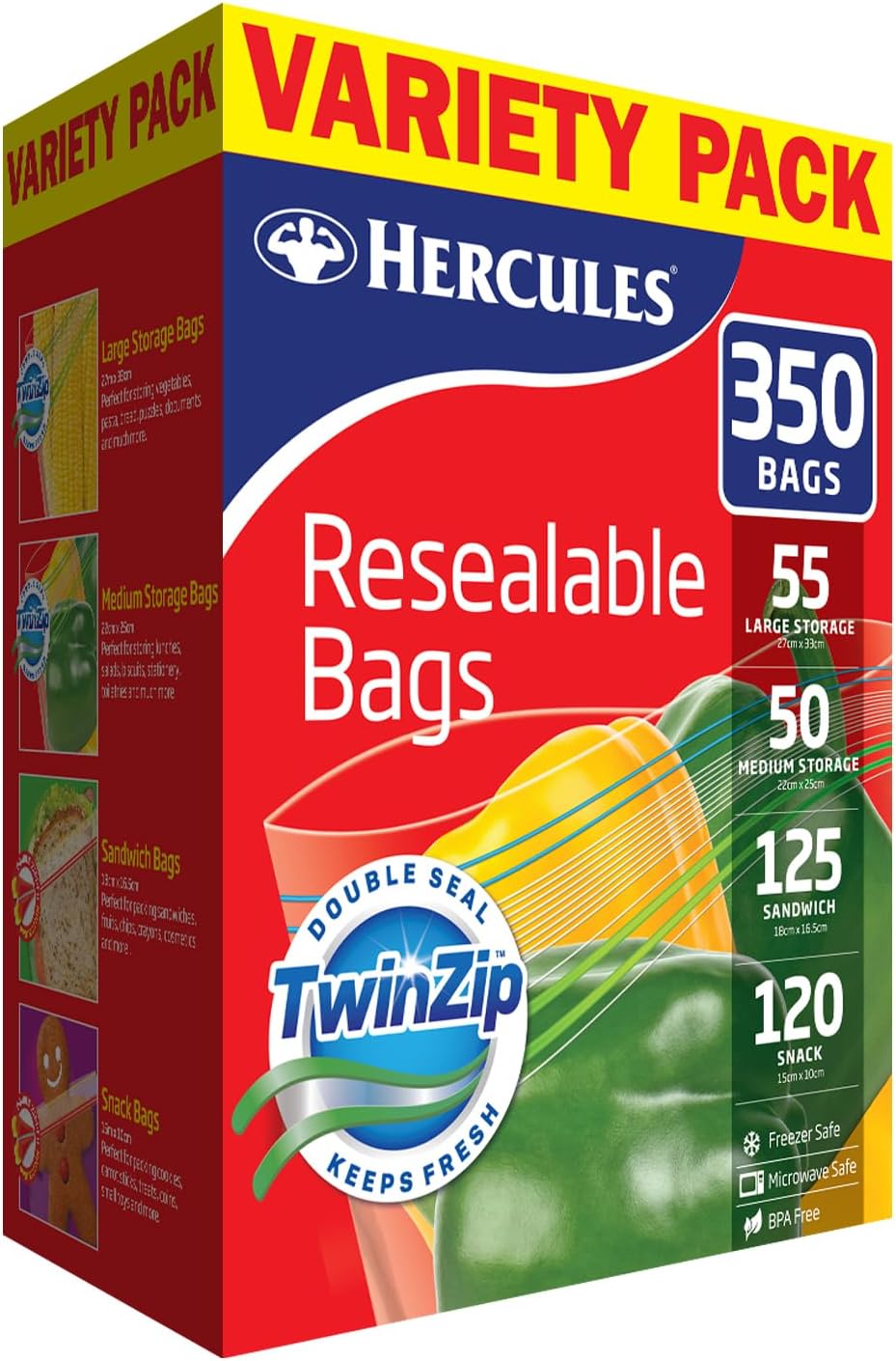 Hercules Resealable Bags Variety Pack (Pack of 350) : Amazon.com.au ...