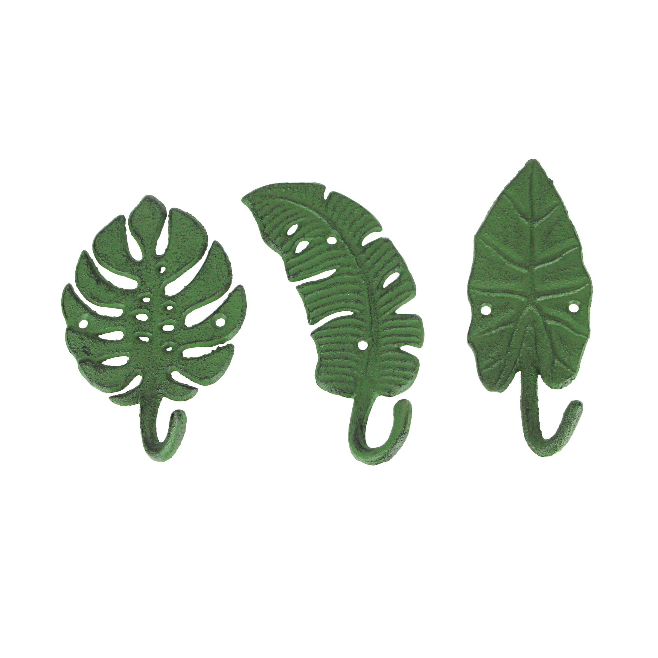 Amazon.com: Zeckos Set of 3 Cast Iron Green Tropical Leaf Decorative ...