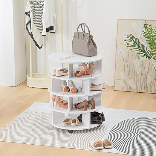 Amazon.com: 4 Tier Round Rotating Shoe Rack on 360 Degree Wheels ...