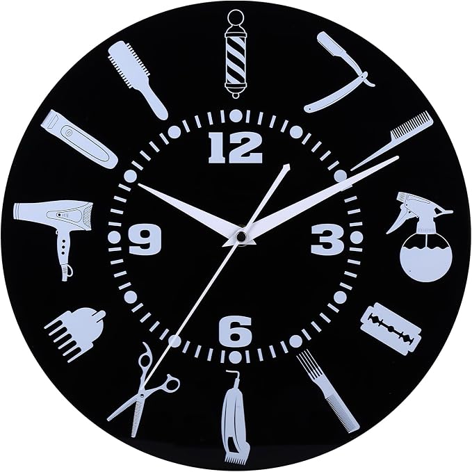 Amazon.com: CIGERA 12 Inch Hair Stylist Wall Clock with Barber Tools ...