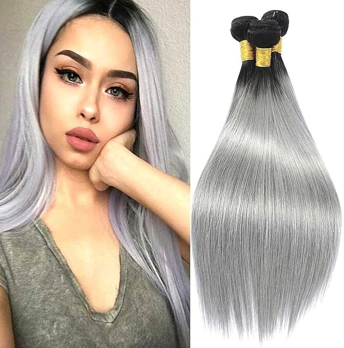 Amazon.com : Grey Hair Bundles Human Hair Ombre Bundles Straight ...