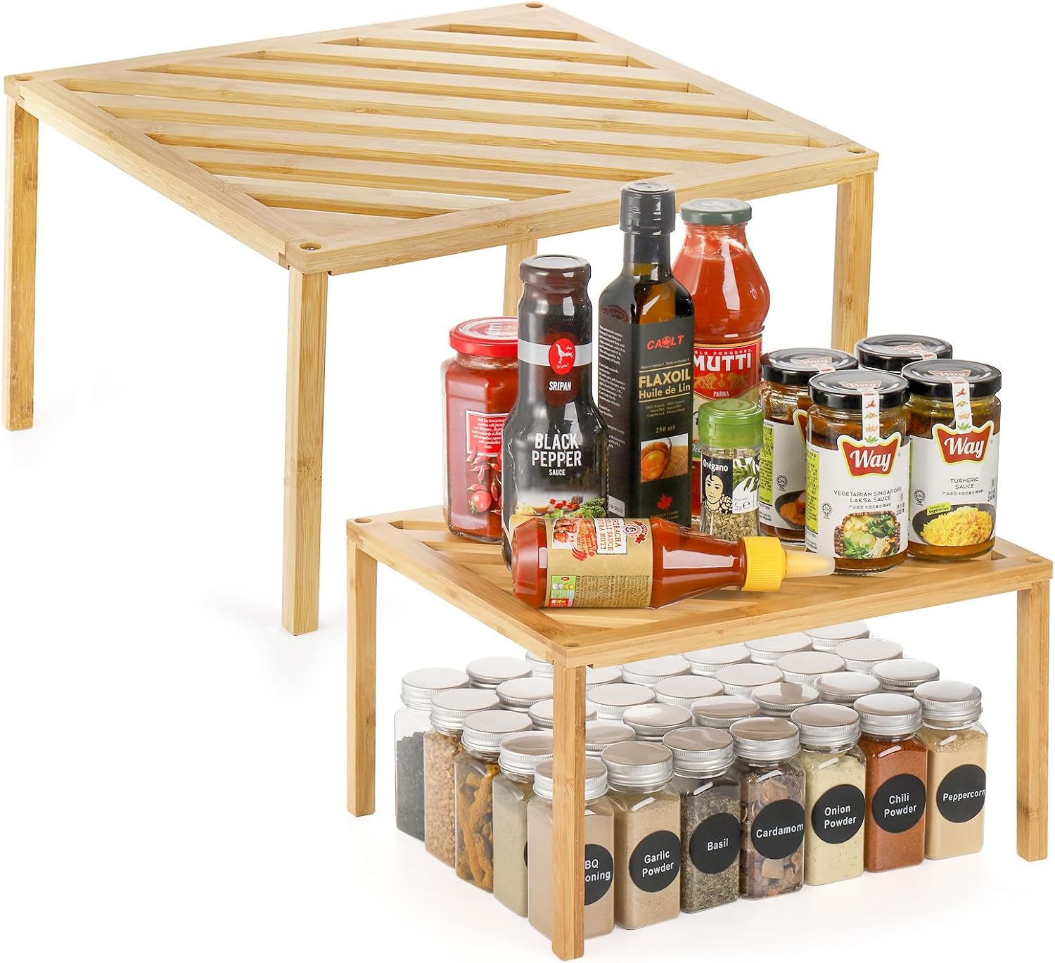 Amazon.com - Hacaroa 2 Pack Stackable Bamboo Shelf, Expandable Cabinet ...