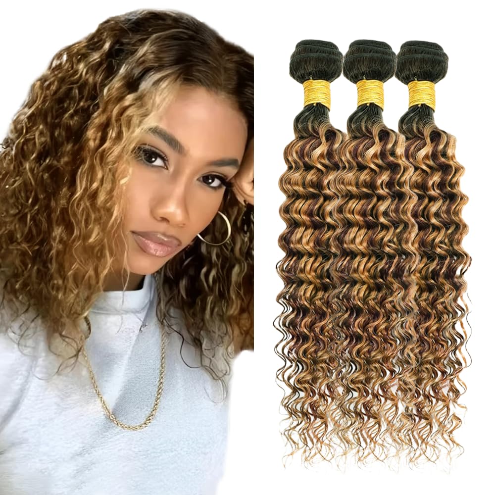 Amazon.com : Highlight Human Hair Bundles 427 Deep Wave Bundle 14 16 18 ...