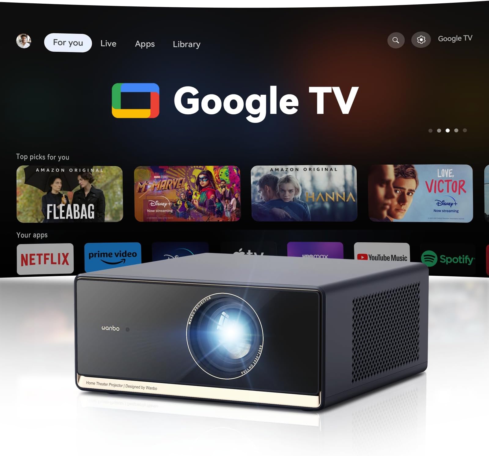 Amazon.com: Google TV 4K Supported, Wanbo X5 Pro Smart Projector with ...