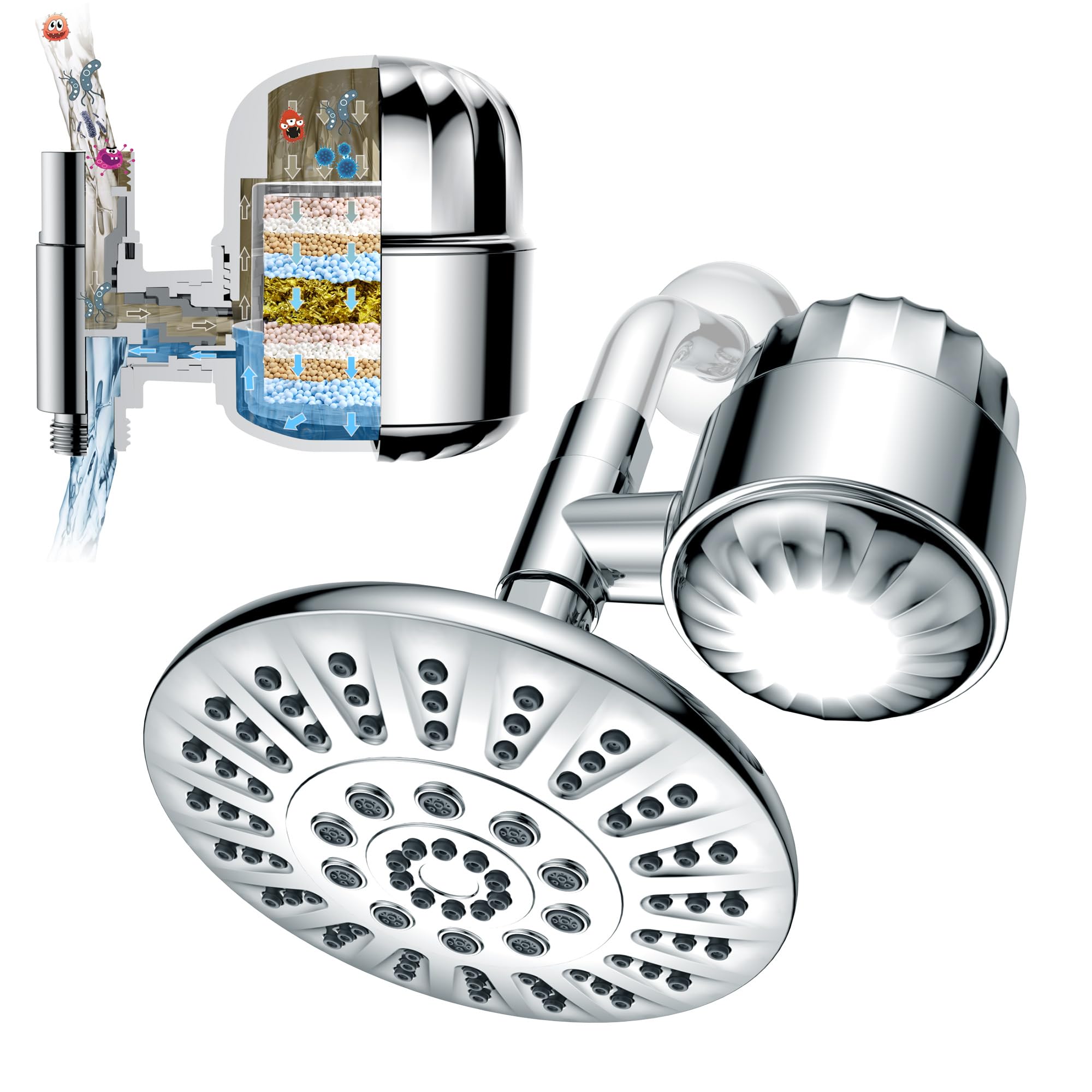 Snapklik.com : High Pressure 6" Filtered Shower Head Set, 20 Stage ...