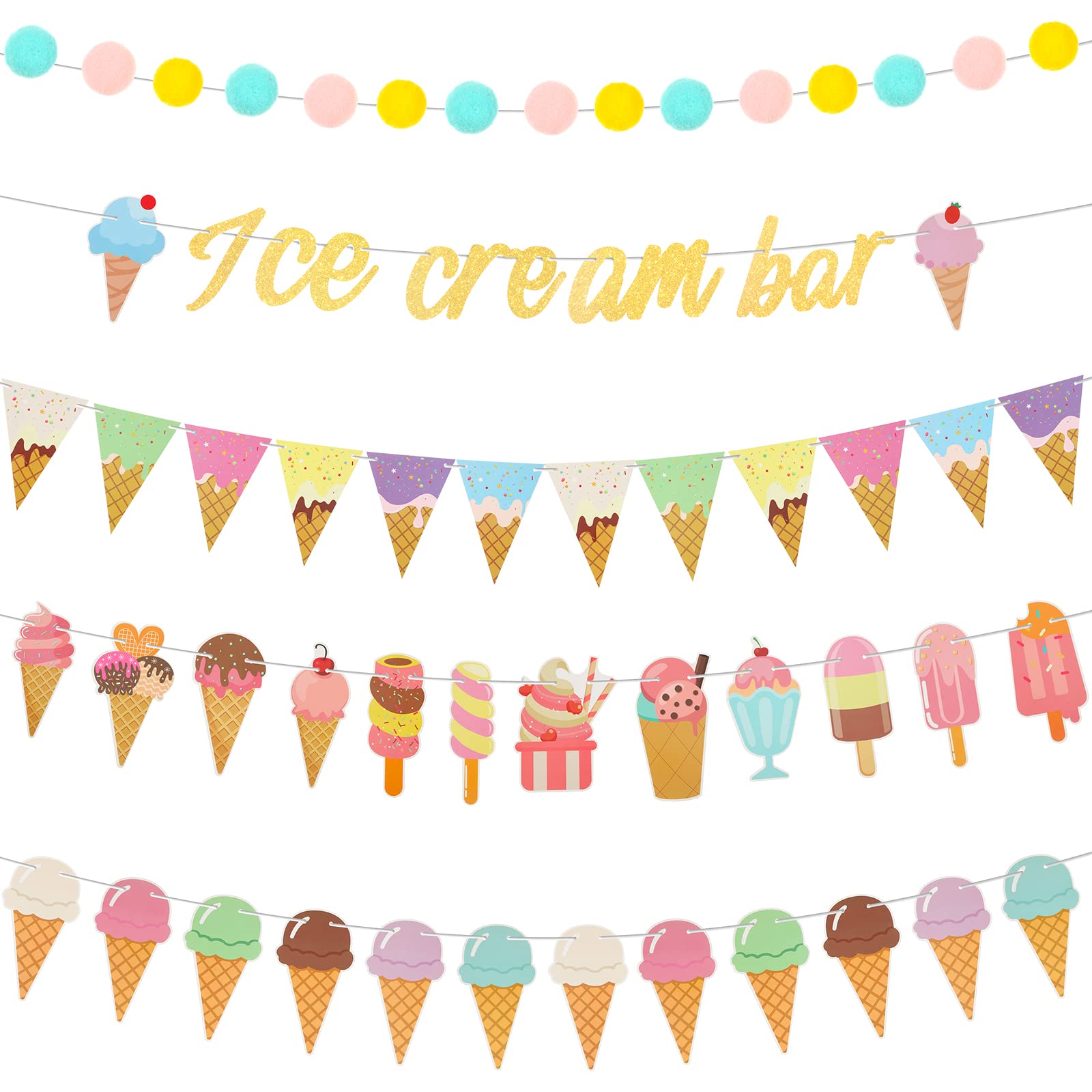 Amazon.com: Kisston 5 Pcs Ice Cream Decorations - Bar Banner, Party ...