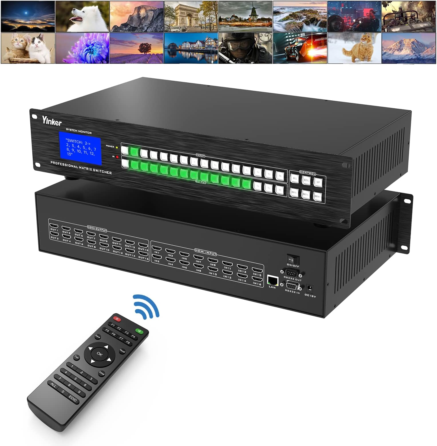Amazon.com: Yinker 16x16 HDMI Matrix Switcher & Splitter, 4K@30Hz, Rack ...