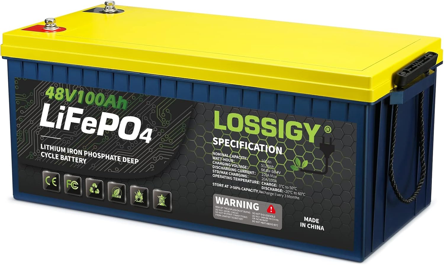 Amazon.com: LOSSIGY 48V 100Ah Lifepo4 Lithium Deep Cycle Battery,5120Wh ...