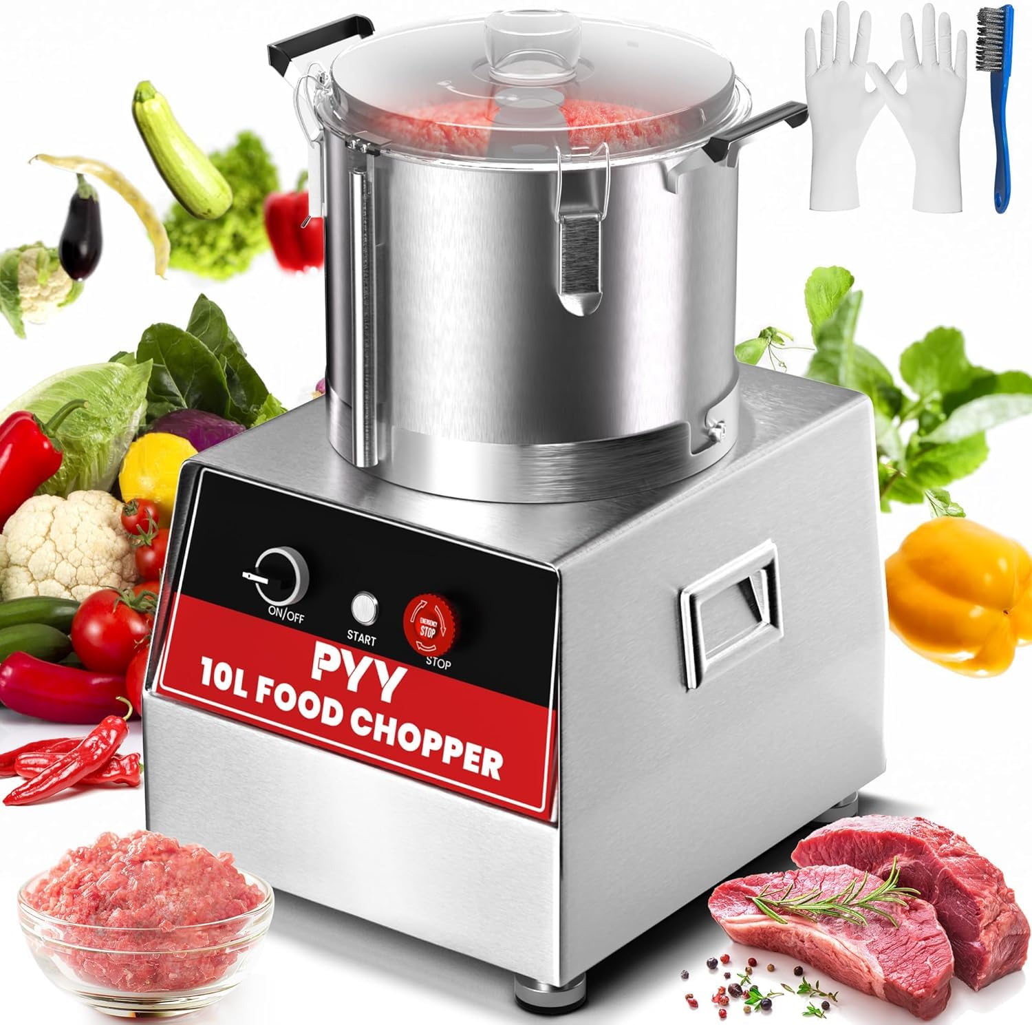 Amazon.com: PYY Commercial Food Processor - Electric Stainless Steel 10 ...