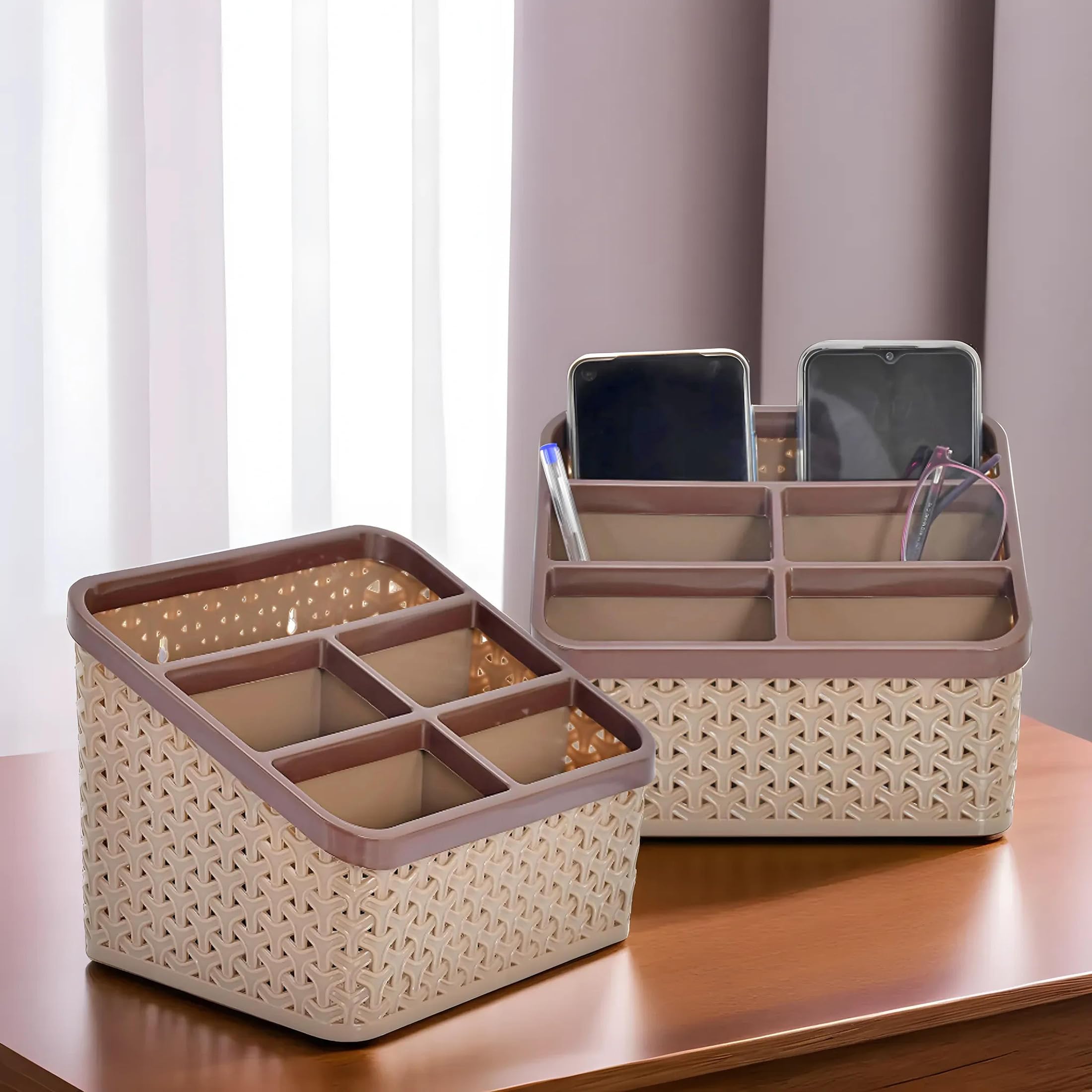 Diswa 2Pcs Multi Grids Desktop Sundries Storage Basket Plastic Makeup ...