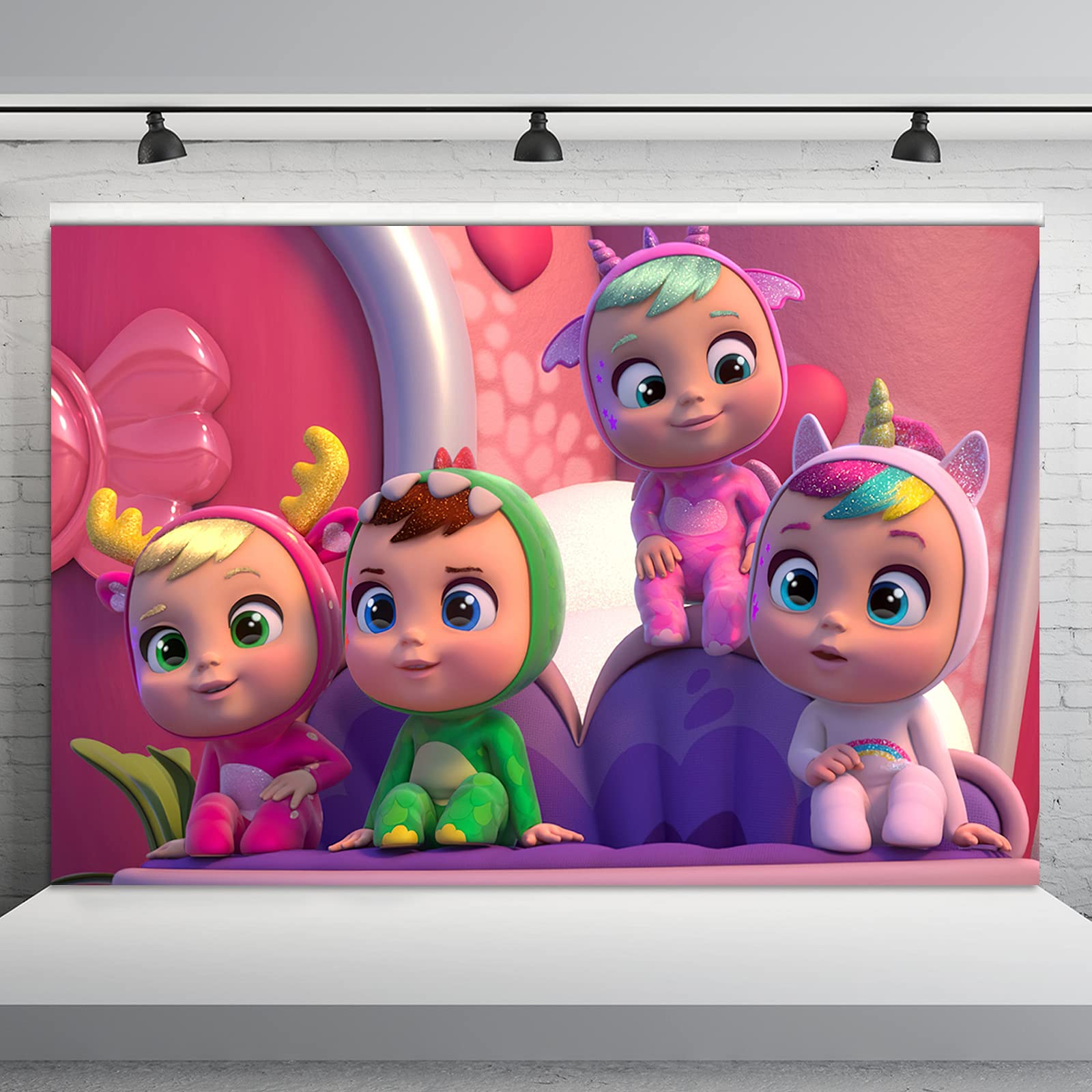 Buy 5X3ft Cartoon Cry Baby Backdrop Birthday Party Supplies Pink Banner ...