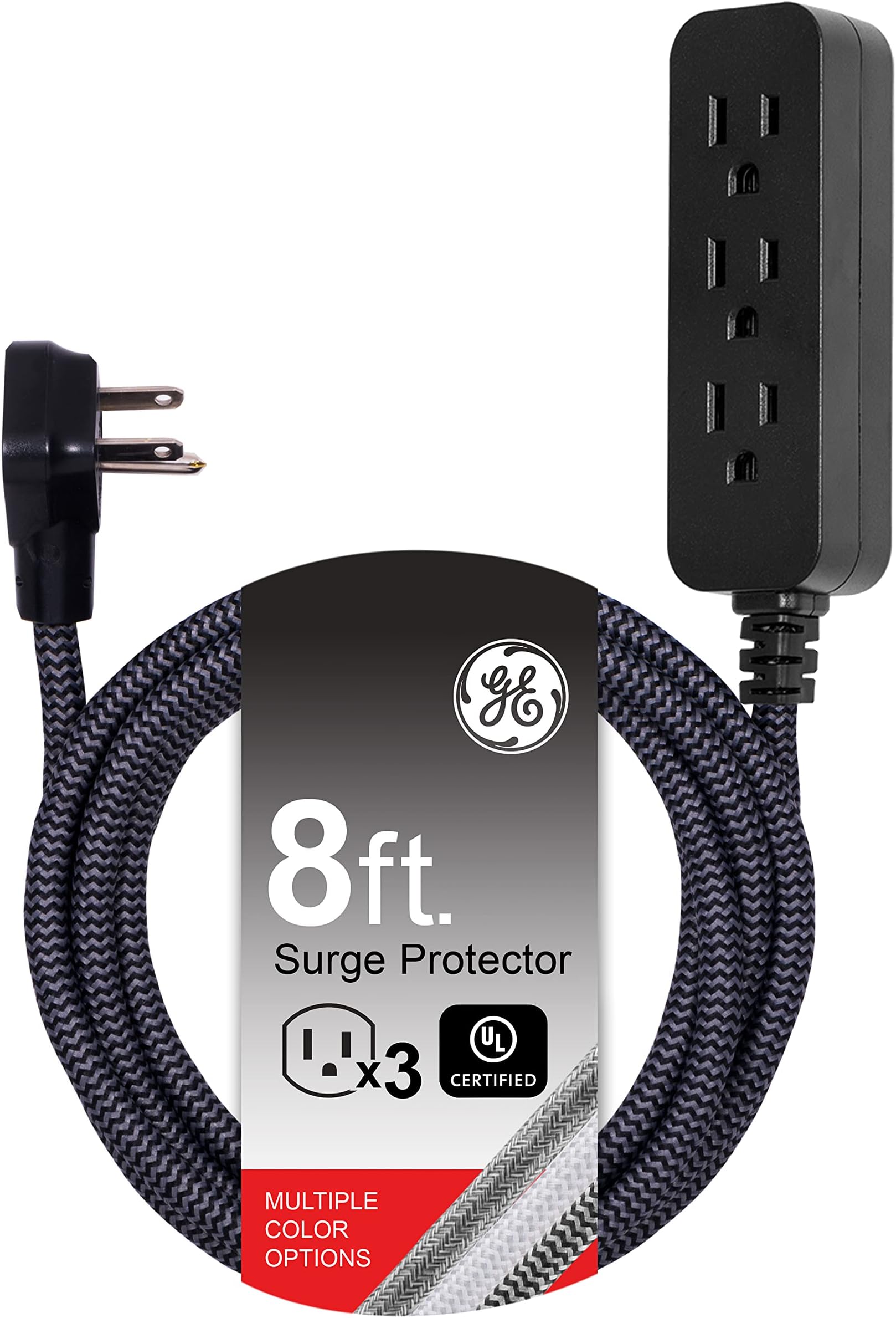 GE Pro 3-Outlet Power Strip with Surge Protection, 8 Ft Designer ...