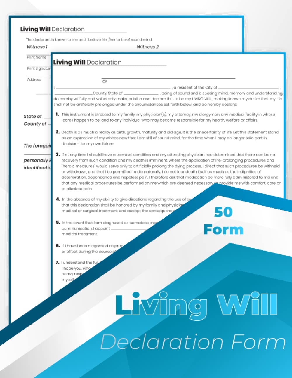 Living Will Declaration Form Book: 50 Forms ( 2 pages/ Form ...