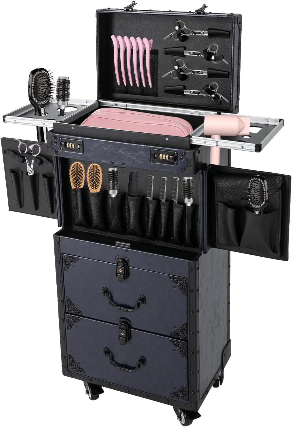 Amazon.com : MhdunueSK Rolling Lockable Makeup Train Case, Hairdressing ...