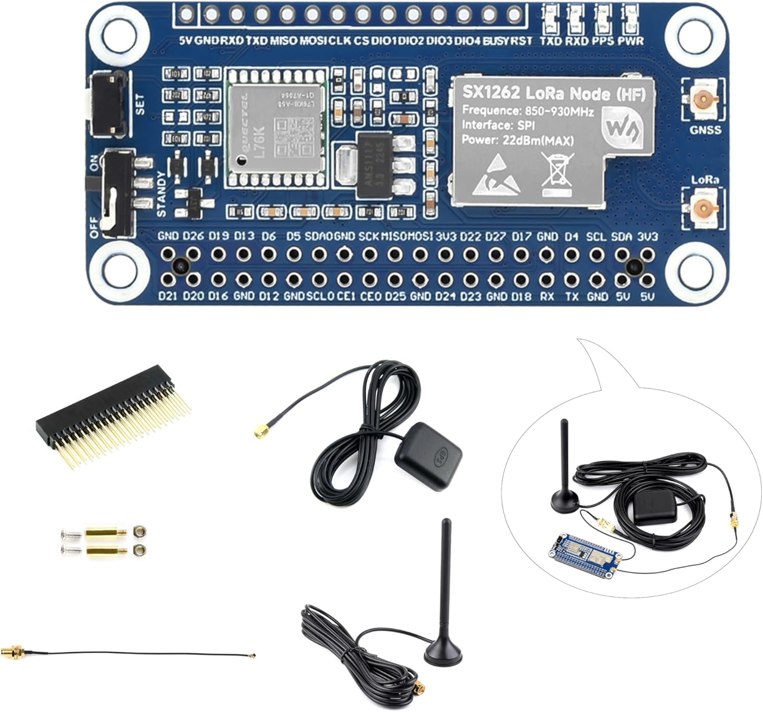 Amazon.com: SX1262 LoRaWAN/GNSS HAT SX1262 RF Chip LoRa Module Expansion Board for Raspberry Pi ...
