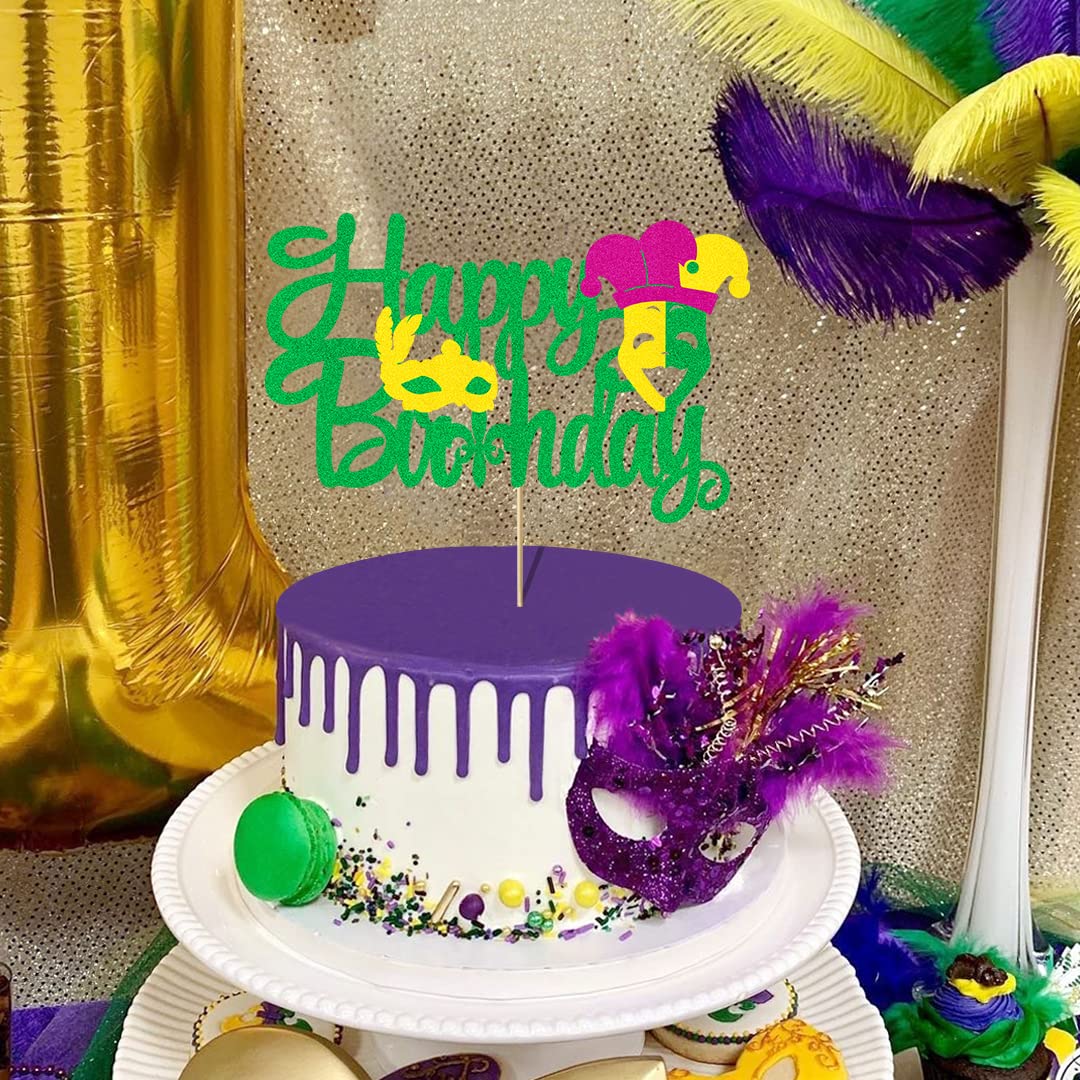 Masquerade Mask Cake Topper for Kids, Glitter Mardi Gras Birthday Cake ...