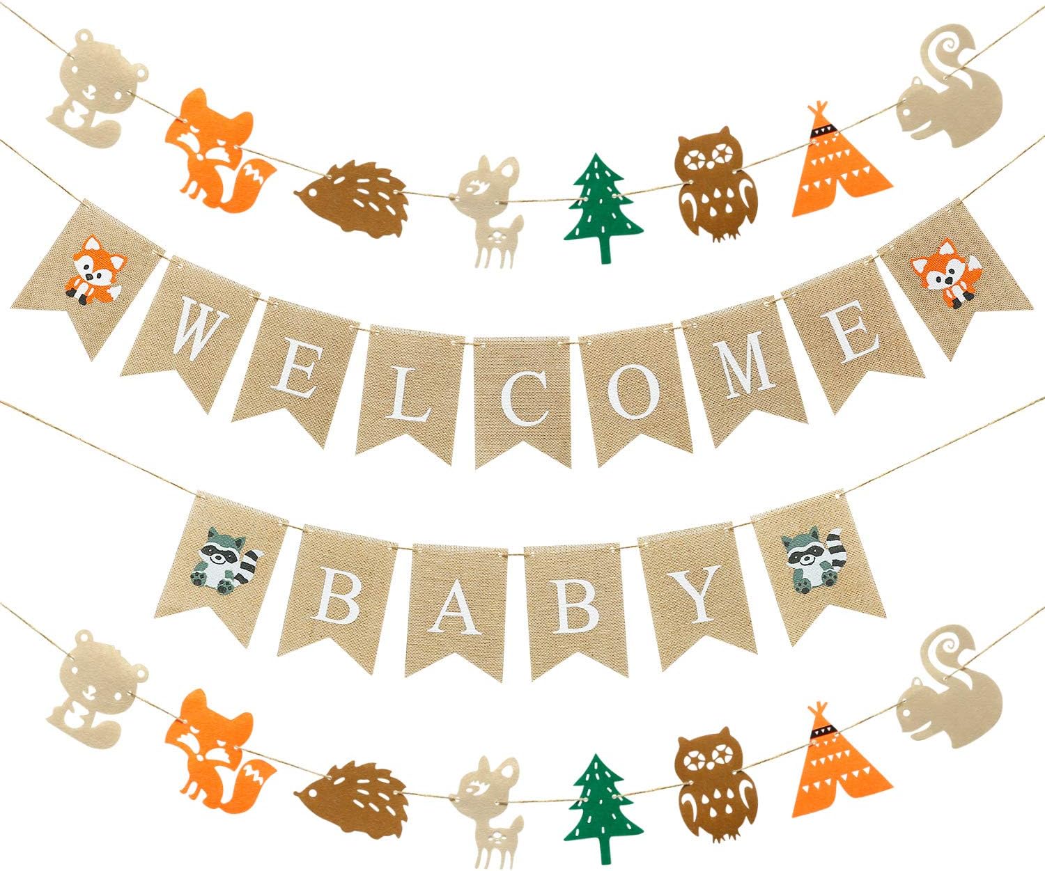 Amazon.com: 2Pcs Woodland Animals Baby Shower Garland Banner Woodland ...