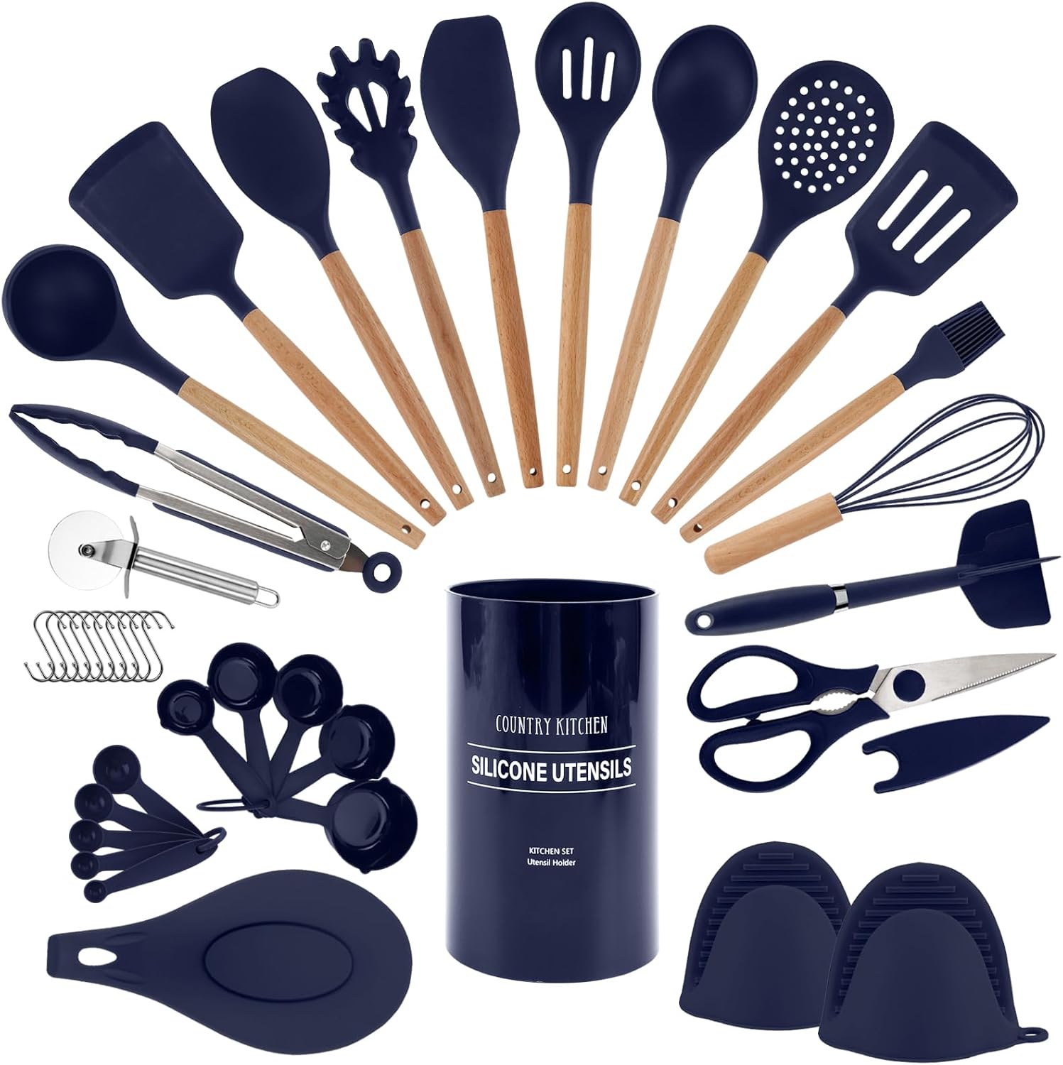 Amazon.com: Country Kitchen Non Stick Silicone Utensil Set with Rounded ...