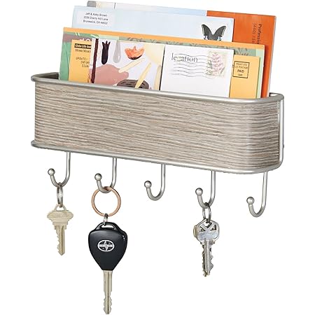 mDesign Mail Holder and Key Rack - Wall Mounted Mail Organiser for ...