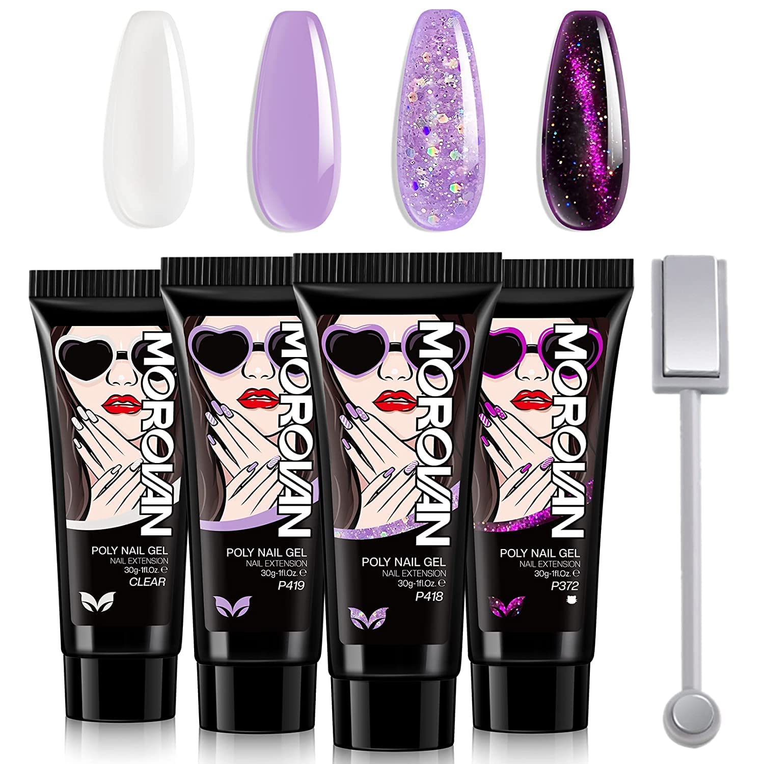 Amazon.com : Morovan Poly Gel Nail Kit 4 Colors 30g-1oz Poly Nail Gel ...