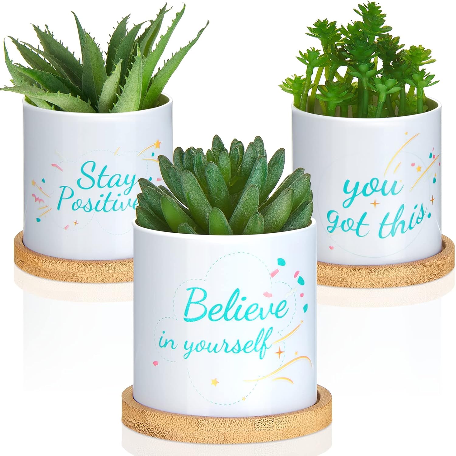 3 Pack Inspirational Ceramic Succulent Pots Positive Home Gifts for ...